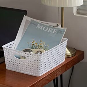 Eslite Plastic Storage Baskets for Organizing,11.42"X9"X4.7",Pack of 4 (White)