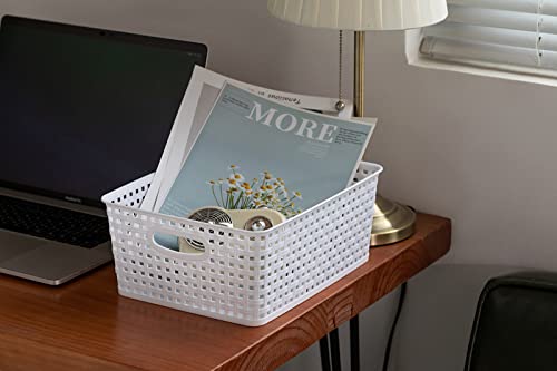 Eslite Plastic Storage Baskets for Organizing,11.42"X9"X4.7",Pack of 4 (White)