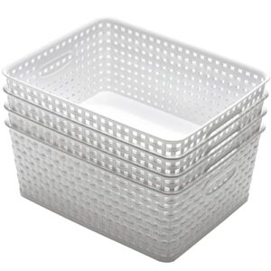 Eslite Plastic Storage Baskets for Organizing,11.42"X9"X4.7",Pack of 4 (White)