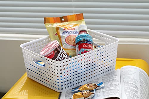 Eslite Plastic Storage Baskets for Organizing,11.42"X9"X4.7",Pack of 4 (White)