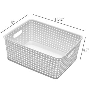 Eslite Plastic Storage Baskets for Organizing,11.42"X9"X4.7",Pack of 4 (White)