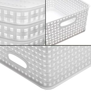 Eslite Plastic Storage Baskets for Organizing,11.42"X9"X4.7",Pack of 4 (White)