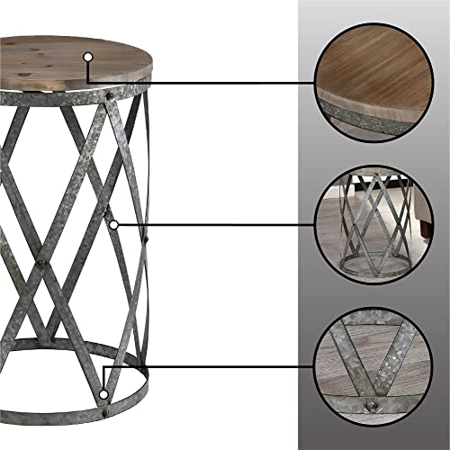 FirsTime & Co.® Westbrook Farmhouse Cottage Galvanized Table, American Crafted, Weathered Brown, 13.5 x 13.5 x 20 ,