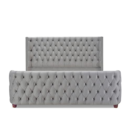 Jennifer Taylor Home Brooklyn Sleigh, King (U.S. Standard), Opal Grey Velvet