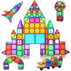 bmag magnetic tiles, 120 pcs magnetic building blocks, 3d magnet tiles for kids boys girls, stem construction building set, stacking toys with 2 car