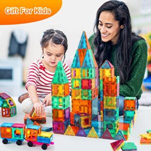 Bmag Magnetic Tiles, 120 PCS Magnetic Building Blocks, 3D Magnet Tiles for Kids Boys Girls, STEM Construction Building Set, Stacking Toys with 2 Car