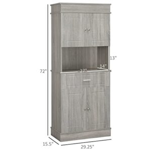 HOMCOM 72" Kitchen Buffet with Hutch, Freestanding Pantry Cupboard with Utility Drawer, 2 Door Cabinets and Countertop, Grey Wood Grain