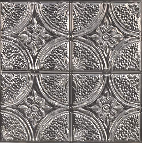 InHome NH3922 Camden Antique SSilver Faux Tin Peel & Stick Backsplash Tiles, Metallic