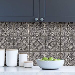 InHome NH3922 Camden Antique SSilver Faux Tin Peel & Stick Backsplash Tiles, Metallic