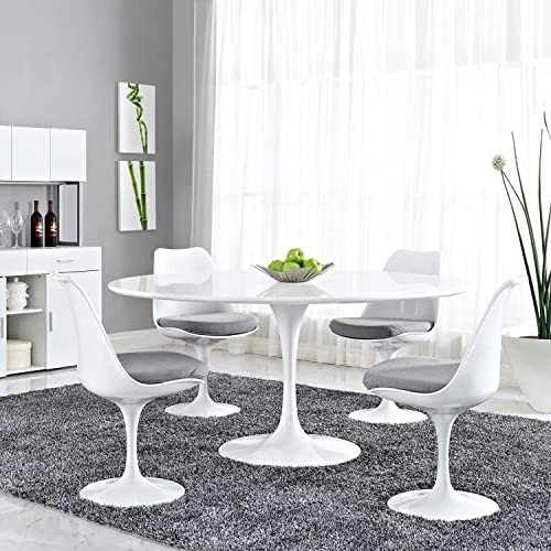 Modway Lippa 60" Mid-Century Modern Dining Table with Round Top and Pedestal Base in White