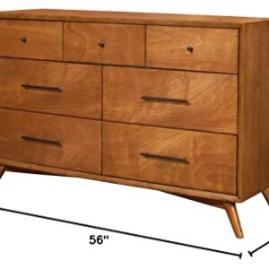 Alpine Furniture Flynn Mid Century Modern 7 Drawer Dresser, 56" W x 19" D x 36.5" H, Acorn