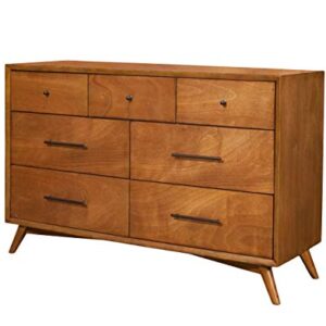 Alpine Furniture Flynn Mid Century Modern 7 Drawer Dresser, 56" W x 19" D x 36.5" H, Acorn