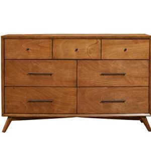 Alpine Furniture Flynn Mid Century Modern 7 Drawer Dresser, 56" W x 19" D x 36.5" H, Acorn