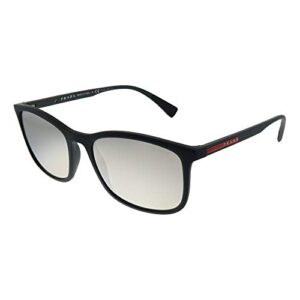 prada ps 01ts dg02b0 black rubber plastic rectangle sunglasses silver mirror lens