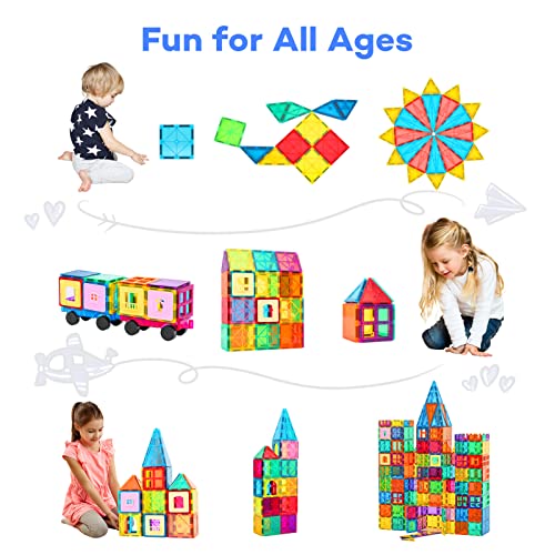 Anbalulu Magnetic Tiles, Magnetic Blocks for Kids, Magnet Building Set, Stacking Blocks, Preschool Stem Construction Building Set 100 Pcs