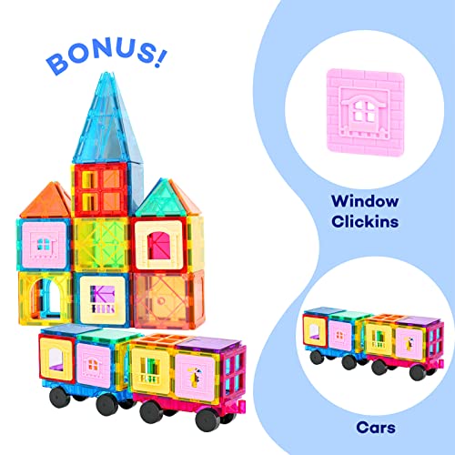 Anbalulu Magnetic Tiles, Magnetic Blocks for Kids, Magnet Building Set, Stacking Blocks, Preschool Stem Construction Building Set 100 Pcs