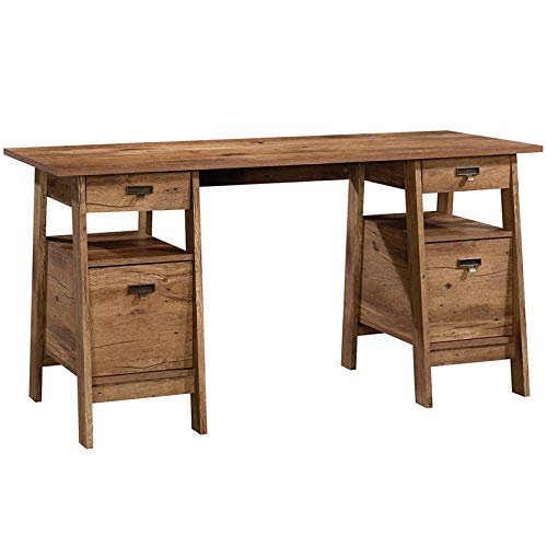 Sauder Trestle Executive Trestle Desk, Vintage Oak finish