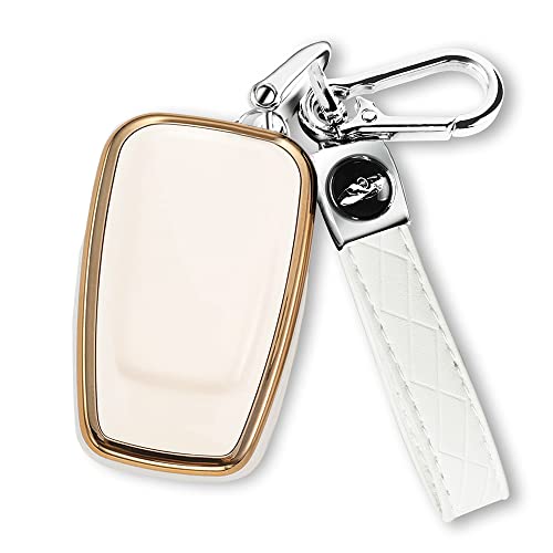 QBUC for Toyota Key Fob Cover with Keychain TPU Suitable for 2018-2022 Toyota Camry RAV4 Avalon C-HR Corolla Highlander GT86 (Style 2-White)