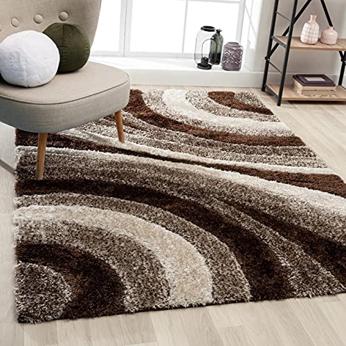 LUXE WEAVERS Rug - Lantanas 7070 Modern Shag Geometric Stain-Resistant Area Rug, Brown/Size 5x7