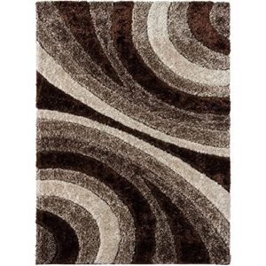 LUXE WEAVERS Rug - Lantanas 7070 Modern Shag Geometric Stain-Resistant Area Rug, Brown/Size 5x7