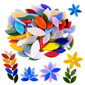 yoption 100 pieces petal mosaic tiles, hand-cut stained glass flower leaves tiles for art craft and home decorations