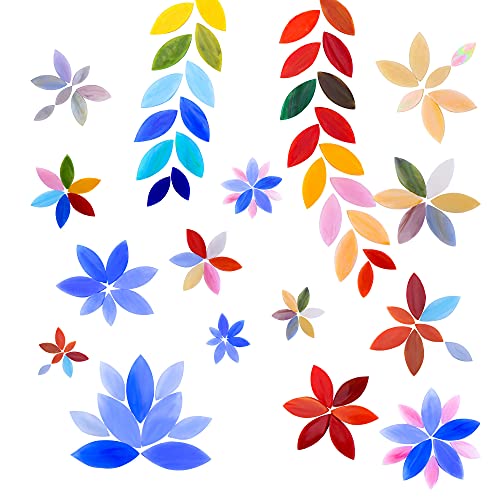 Yoption 100 Pieces Petal Mosaic Tiles, Hand-Cut Stained Glass Flower Leaves Tiles for Art Craft and Home Decorations