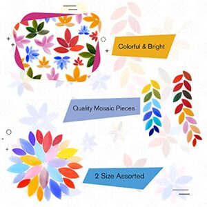 Yoption 100 Pieces Petal Mosaic Tiles, Hand-Cut Stained Glass Flower Leaves Tiles for Art Craft and Home Decorations