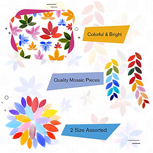 Yoption 100 Pieces Petal Mosaic Tiles, Hand-Cut Stained Glass Flower Leaves Tiles for Art Craft and Home Decorations