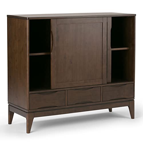 SIMPLIHOME Harper SOLID WOOD 48 inch Wide Mid Century Modern Medium Storage Cabinet in Walnut Brown, with Large Space Behind 2 Sliding Notched Handle Doors, 2 Adjustable Shelves