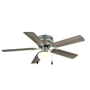 MAINSTAY Mainstays 44'' Hugger Indoor Ceiling Fan with Single Light, Satin Nickel, 5 Blades, 3 Speed LED, Reverse Airflow