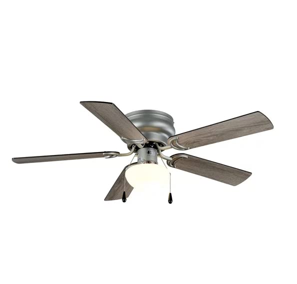 MAINSTAY Mainstays 44'' Hugger Indoor Ceiling Fan with Single Light, Satin Nickel, 5 Blades, 3 Speed LED, Reverse Airflow