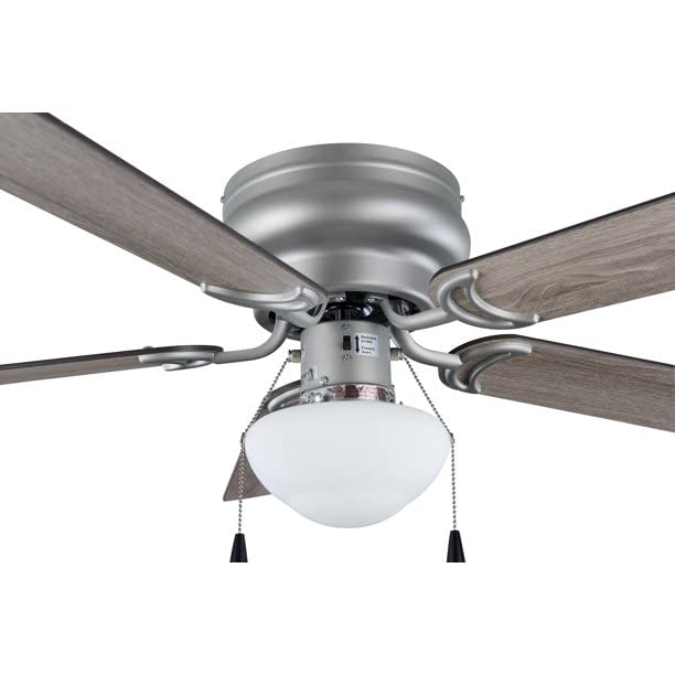 MAINSTAY Mainstays 44'' Hugger Indoor Ceiling Fan with Single Light, Satin Nickel, 5 Blades, 3 Speed LED, Reverse Airflow