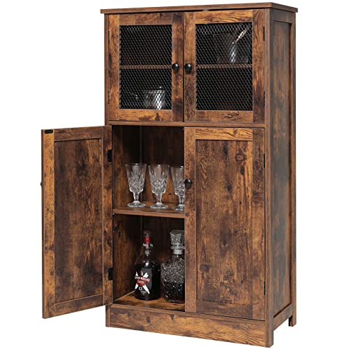 usikey Large Storage Cabinet with 4 Doors, Retro Floor Cabinet with Adjustable Shelf, 42.9”H x 23.6”L x 11.8”W, Multifunctional Cupboard, Sideboard for Bedroom, Living Room, Rustic Brown