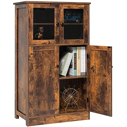 usikey Large Storage Cabinet with 4 Doors, Retro Floor Cabinet with Adjustable Shelf, 42.9”H x 23.6”L x 11.8”W, Multifunctional Cupboard, Sideboard for Bedroom, Living Room, Rustic Brown