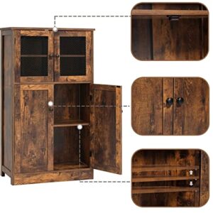 usikey Large Storage Cabinet with 4 Doors, Retro Floor Cabinet with Adjustable Shelf, 42.9”H x 23.6”L x 11.8”W, Multifunctional Cupboard, Sideboard for Bedroom, Living Room, Rustic Brown