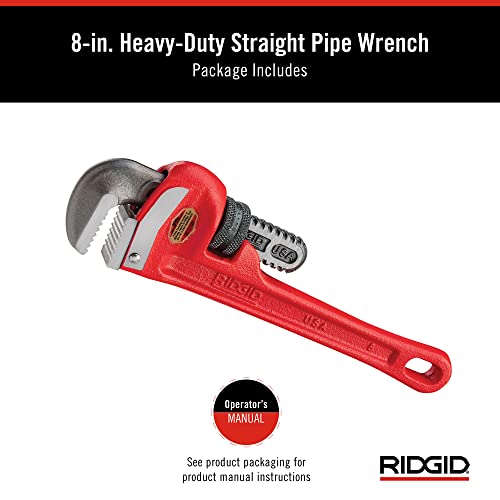 RIDGID 31005 Model 8 Heavy-Duty Straight Pipe Wrench, 8-inch Plumbing Wrench