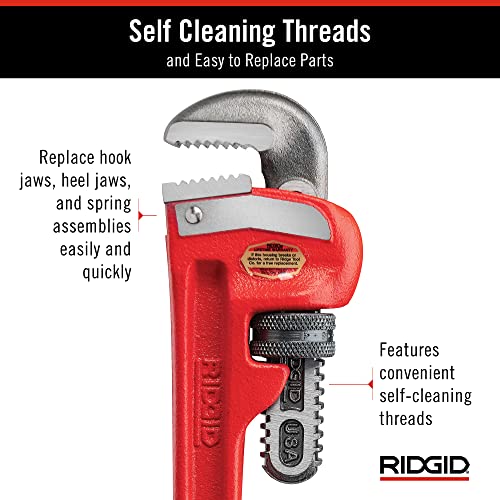 RIDGID 31005 Model 8 Heavy-Duty Straight Pipe Wrench, 8-inch Plumbing Wrench