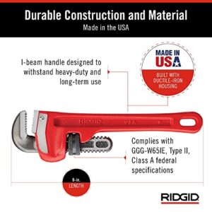 RIDGID 31005 Model 8 Heavy-Duty Straight Pipe Wrench, 8-inch Plumbing Wrench