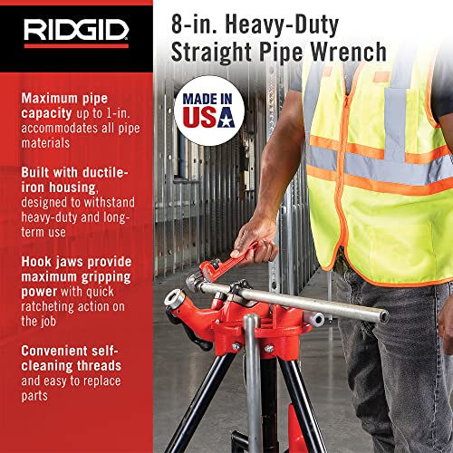 RIDGID 31005 Model 8 Heavy-Duty Straight Pipe Wrench, 8-inch Plumbing Wrench