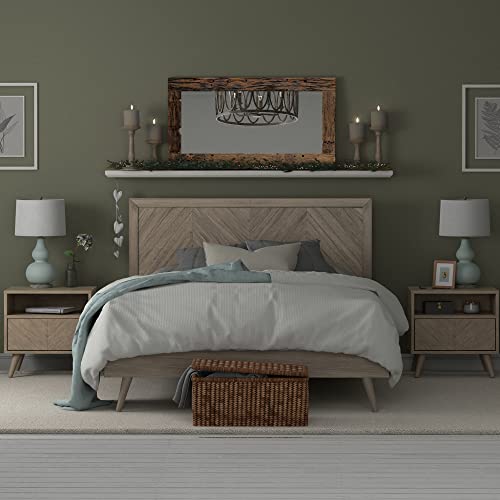 eLuxurySupply Chevron Wooden Bed Frame with Headboard - Solid Mahogany Mindi Wood w/Veneered MDF - Sturdy Mattress Platform Foundation - Easy Assembly - California King (Grey)