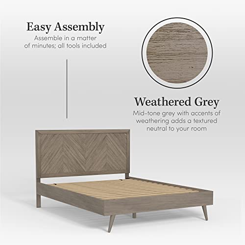 eLuxurySupply Chevron Wooden Bed Frame with Headboard - Solid Mahogany Mindi Wood w/Veneered MDF - Sturdy Mattress Platform Foundation - Easy Assembly - California King (Grey)