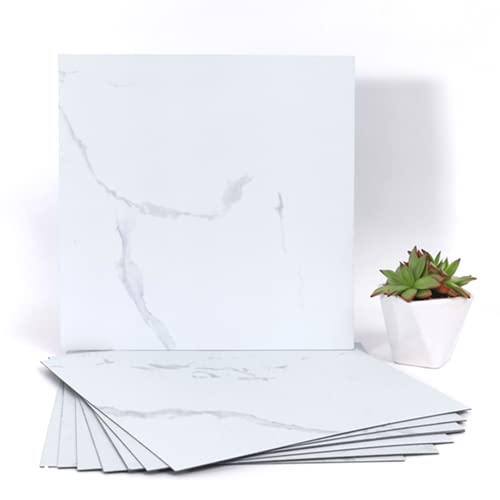 Peel and Stick Floor Tile Waterproof and Durable Vinyl Flooring for Bathroom Self Adhesive Flooring for Transfer Kitchen Bedroom Marble Look with Grey Vein 12x12 Inch (10 PCS)