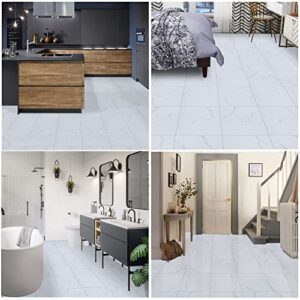 Peel and Stick Floor Tile Waterproof and Durable Vinyl Flooring for Bathroom Self Adhesive Flooring for Transfer Kitchen Bedroom Marble Look with Grey Vein 12x12 Inch (10 PCS)