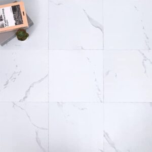 Peel and Stick Floor Tile Waterproof and Durable Vinyl Flooring for Bathroom Self Adhesive Flooring for Transfer Kitchen Bedroom Marble Look with Grey Vein 12x12 Inch (10 PCS)