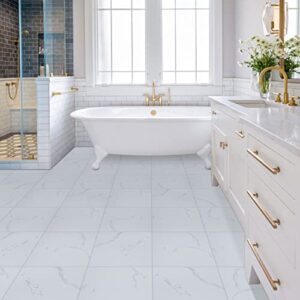 Peel and Stick Floor Tile Waterproof and Durable Vinyl Flooring for Bathroom Self Adhesive Flooring for Transfer Kitchen Bedroom Marble Look with Grey Vein 12x12 Inch (10 PCS)