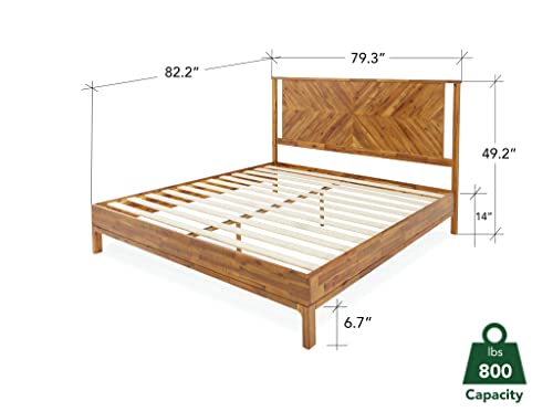 Bme Vivian 14 Inch Deluxe Bed Frame with Headboard - Rustic & Scandinavian Style with Solid Acacia Wood - No Box Spring Needed - 12 Strong Wood Slat Support - Easy Assembly - King,Rustic Golden Brown