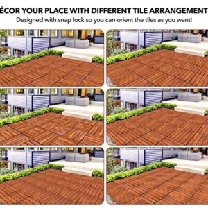 flybold Acacia Wood Outdoor Flooring Interlocking Deck Tiles (Pack of 10, 12" x 12") Patio Flooring Waterproof UV Protected All Weather Tile for Composite Decking Dance Floor for Outdoor Party Balcony