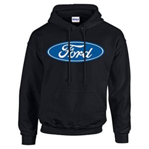 Ford Oval Hooded Sweatshirt Ford Logo Design Hoodie Motor Company Car Enthusiast Pullover Hood Classic Retro-Black-Small