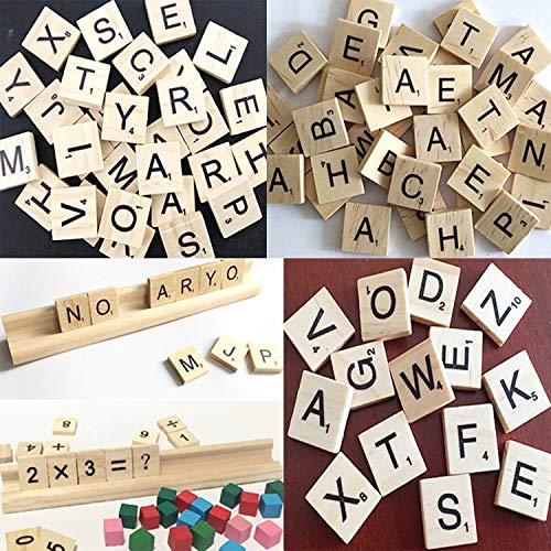 300PCS Wooden Scrabble Tiles, Scrabble Letters for Crafts, Making Alphabet Coasters and Scrabble Crossword Game.