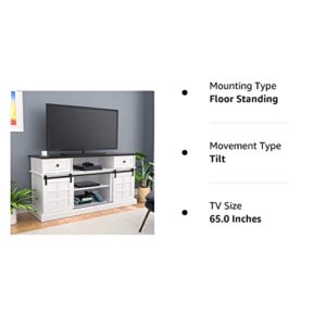 LGHM Entertainment Center, White TV Stand for 65 inch TV, 58" Farmhouse TV Stand with Sliding Barn Door, Tall TV Console and Ideal Media Storage with Flip Drawers for Living Room